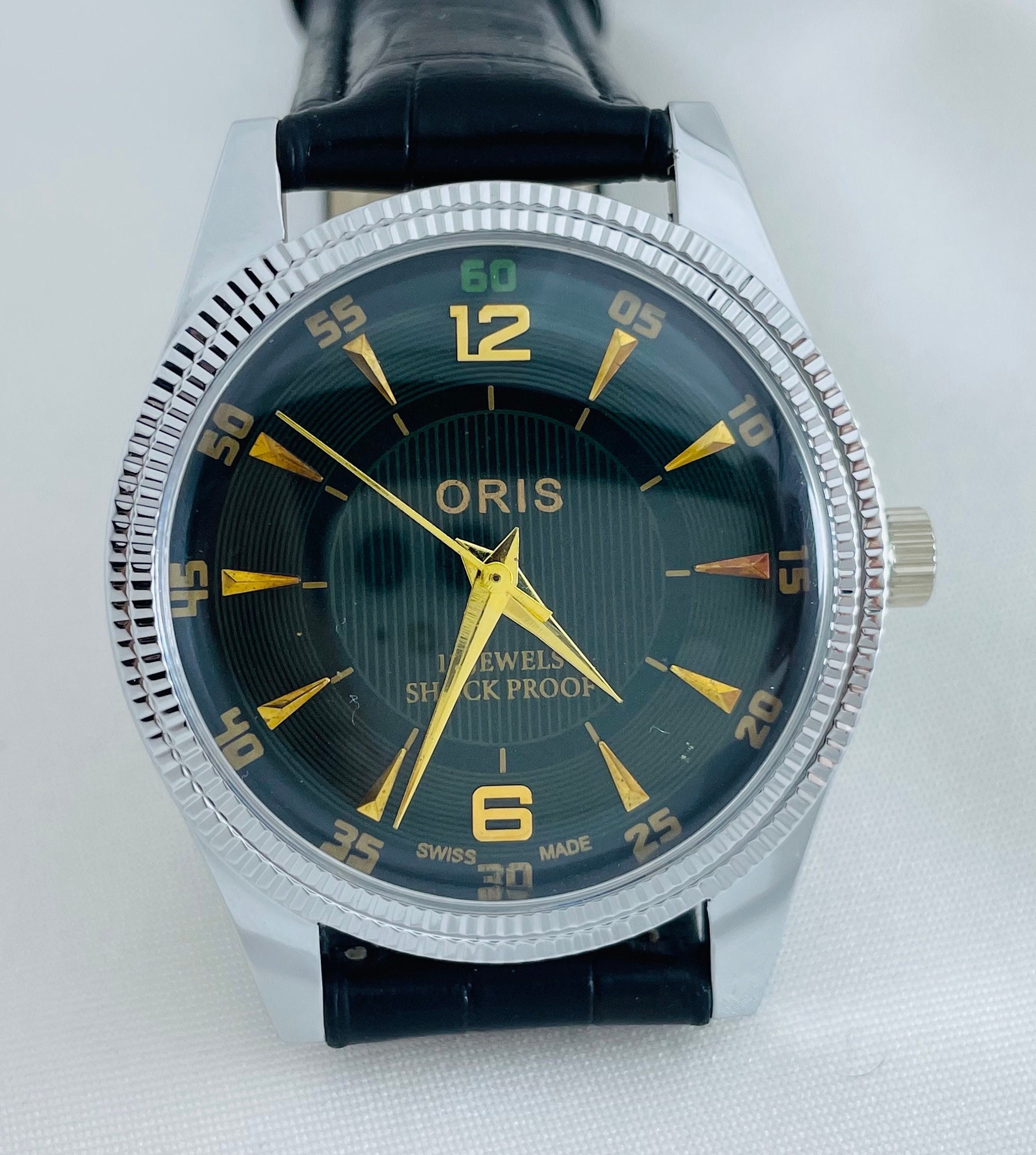 Rare Vintage ORIS Green Dial Hand Winding FHF Movement ST-96 Swiss Mens ...