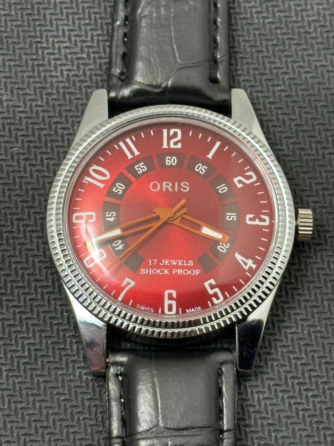 Rare Vintage ORIS Red Dial Hand Winding FHF Movement ST-96 Swiss Mens ...