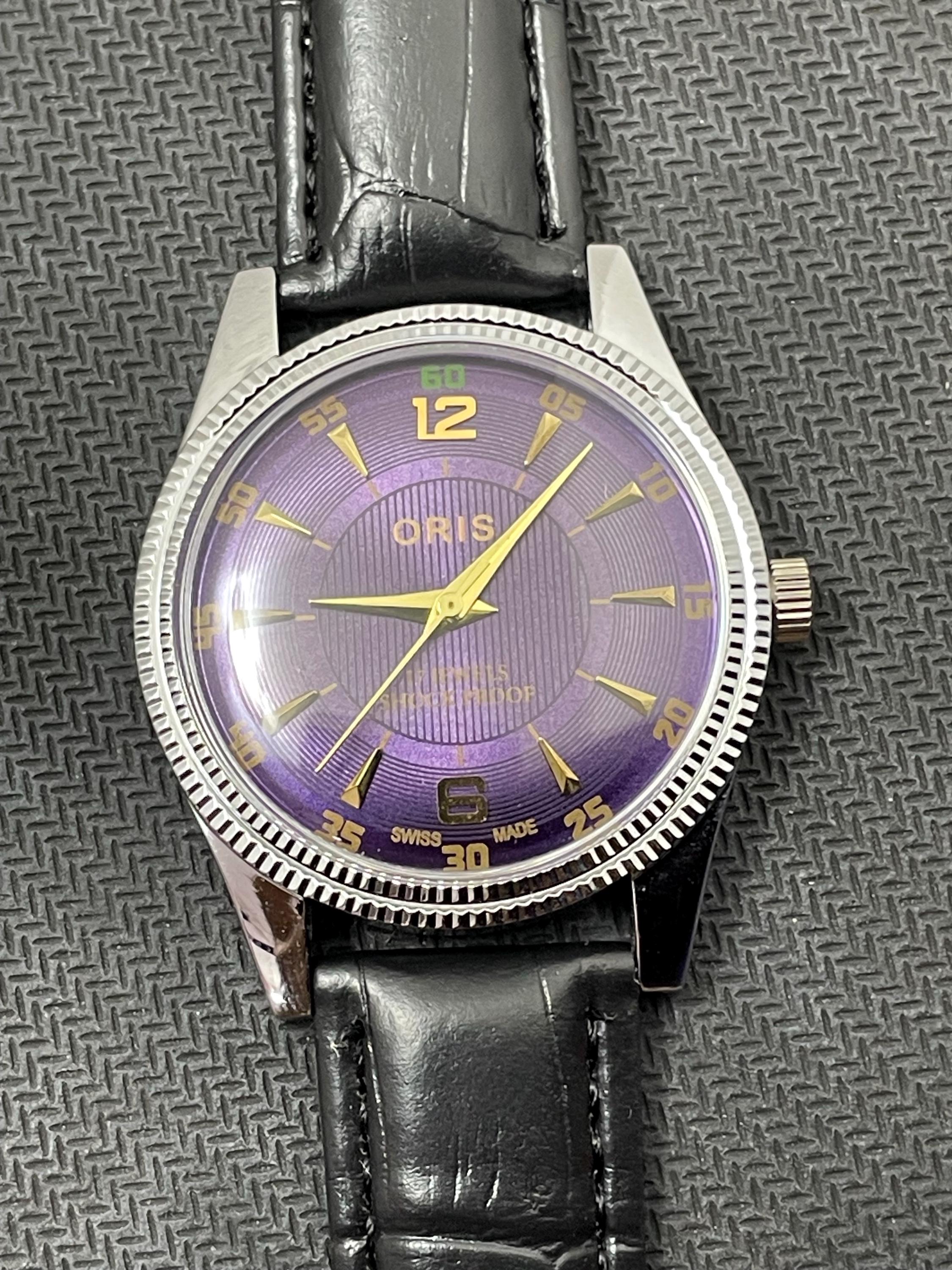Rare Vintage ORIS Purple Dial Hand Winding FHF Movement ST-96 Swiss ...
