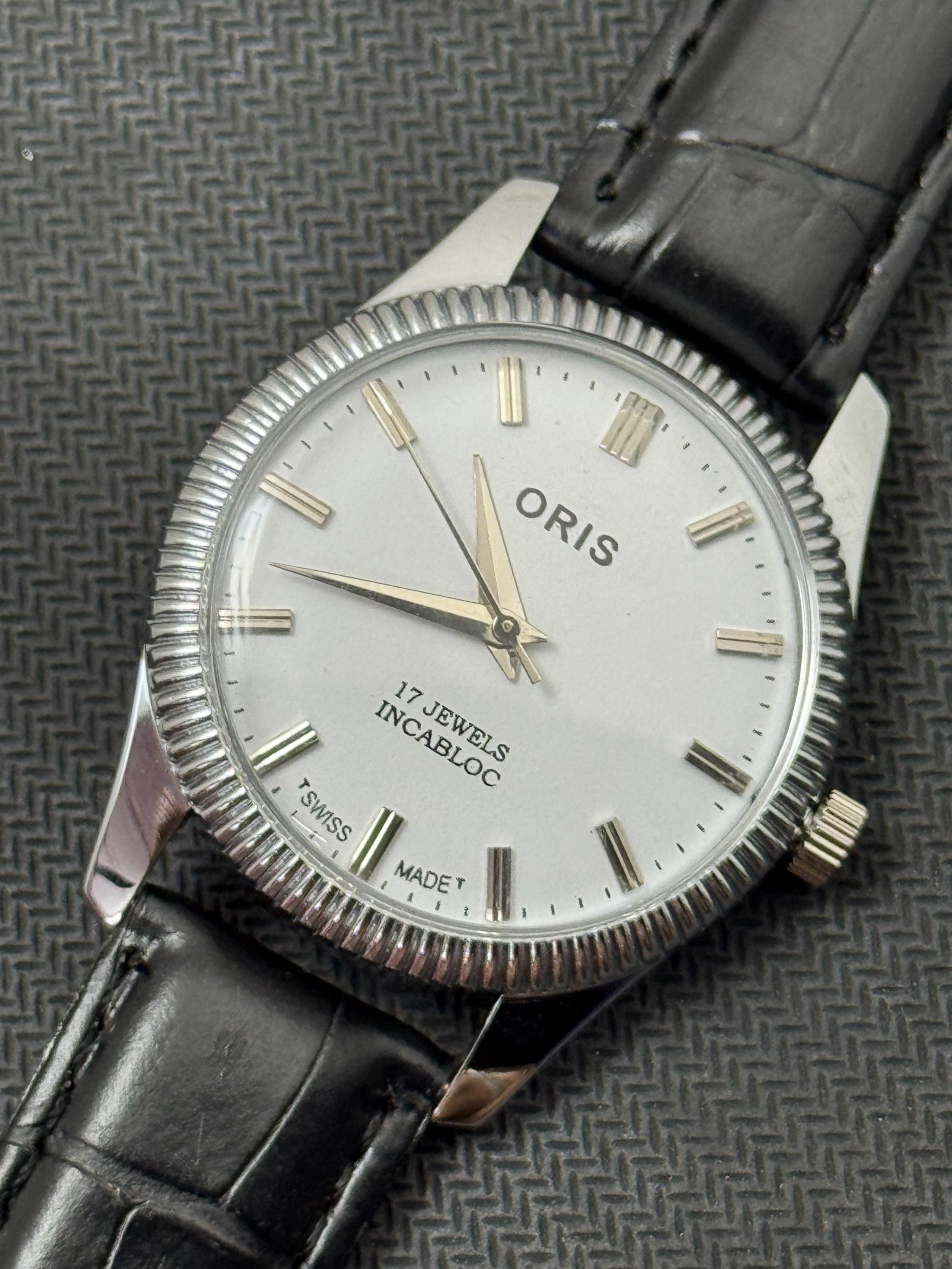 Rare Vintage ORIS White Dial Hand Winding FHF Movement ST-96 Swiss Mens ...