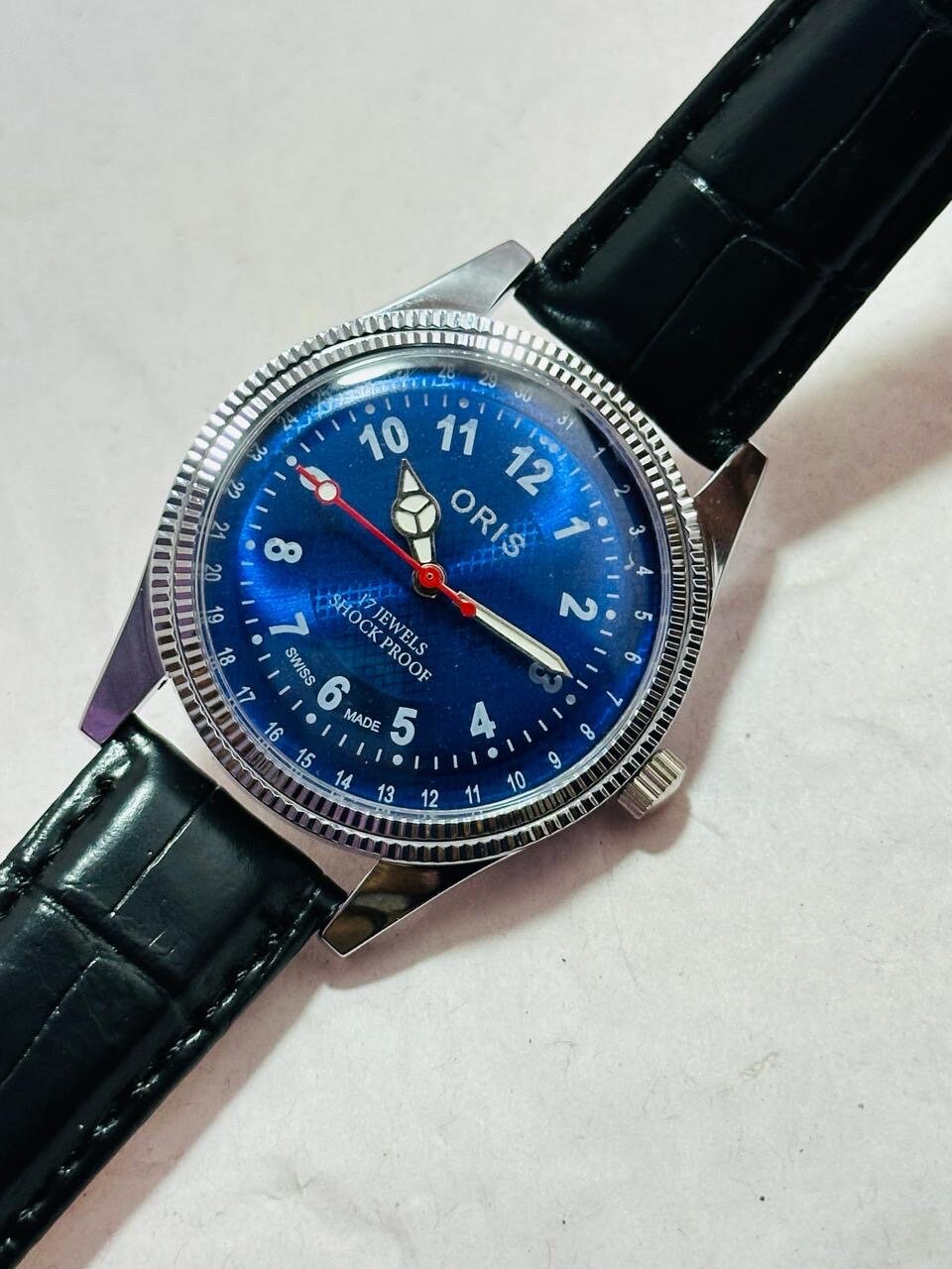 Rare Vintage ORIS Blue Dial Hand Winding FHF Movement ST-96 Swiss Mens ...