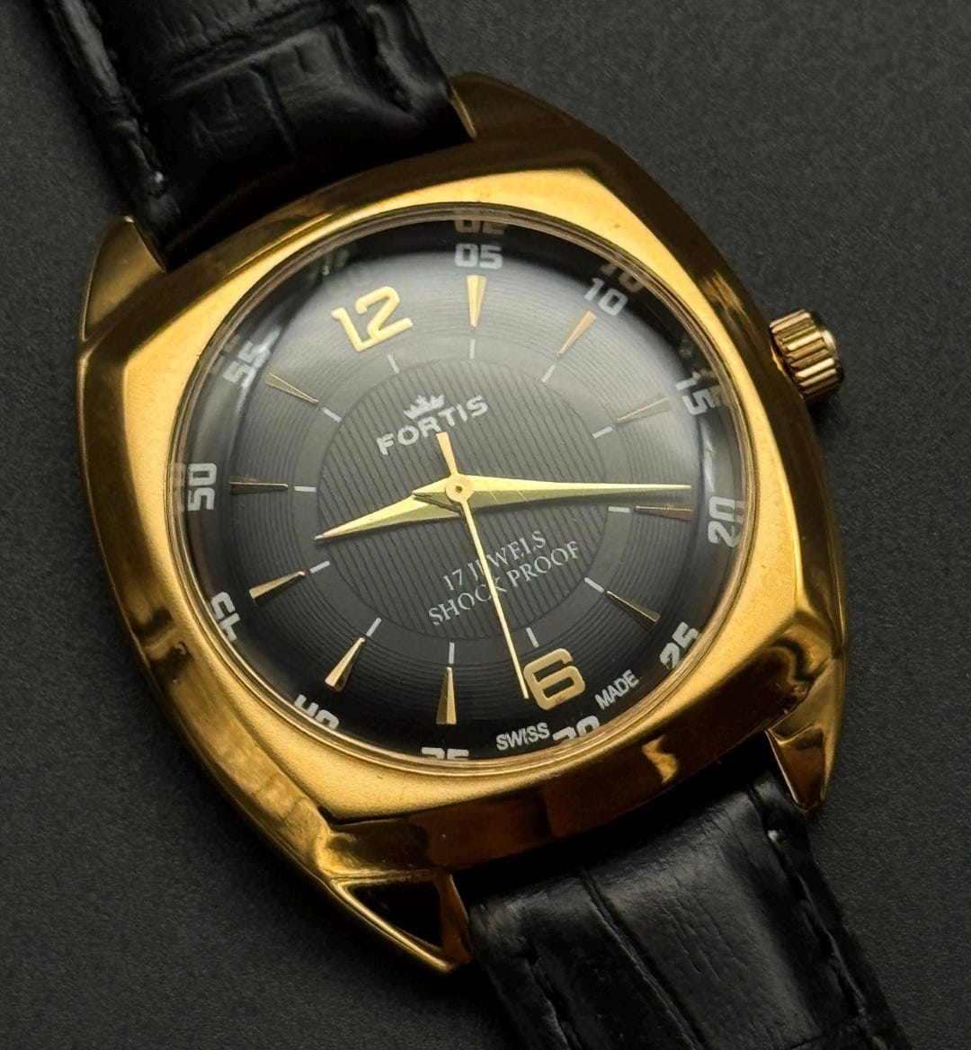 Rare Vintage Fortis Black Dial Hand Winding FHF Movement ST-96 Swiss ...