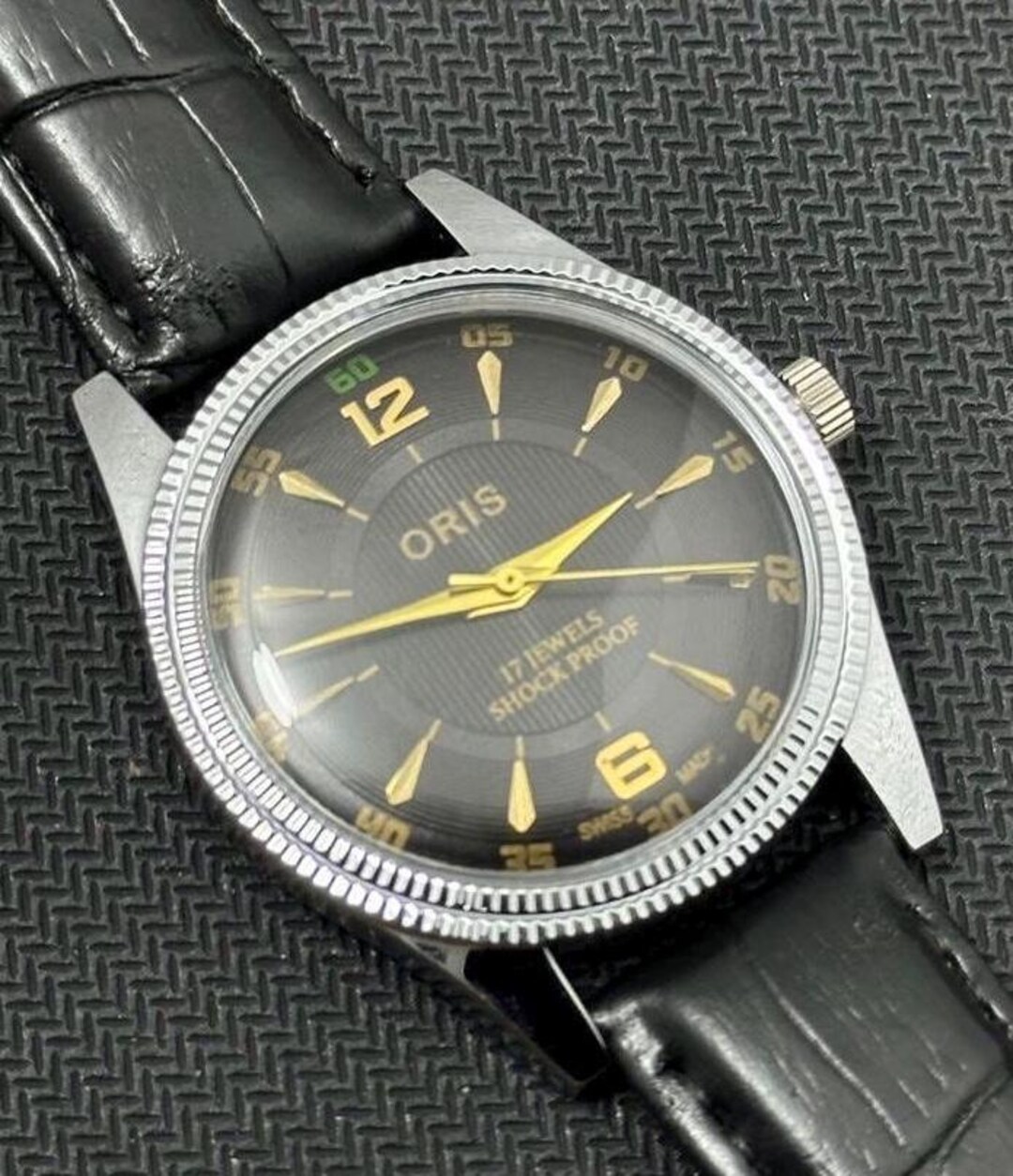 Rare Vintage ORIS Black Dial Hand Winding FHF Movement ST-96 Swiss Mens ...
