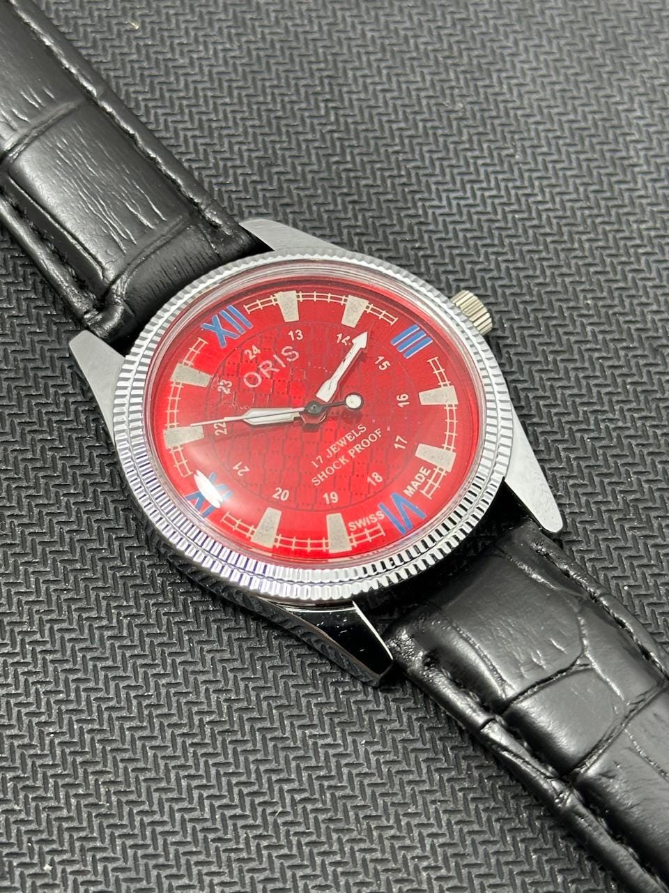 Rare Vintage ORIS Red Dial Hand Winding FHF Movement ST-96 Swiss Mens ...