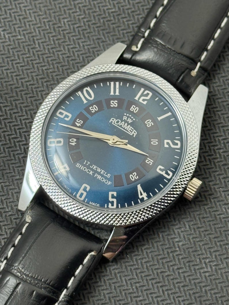 Rare Vintage Roamer Blue Dial Hand Winding FHF Movement ST-96 Swiss ...