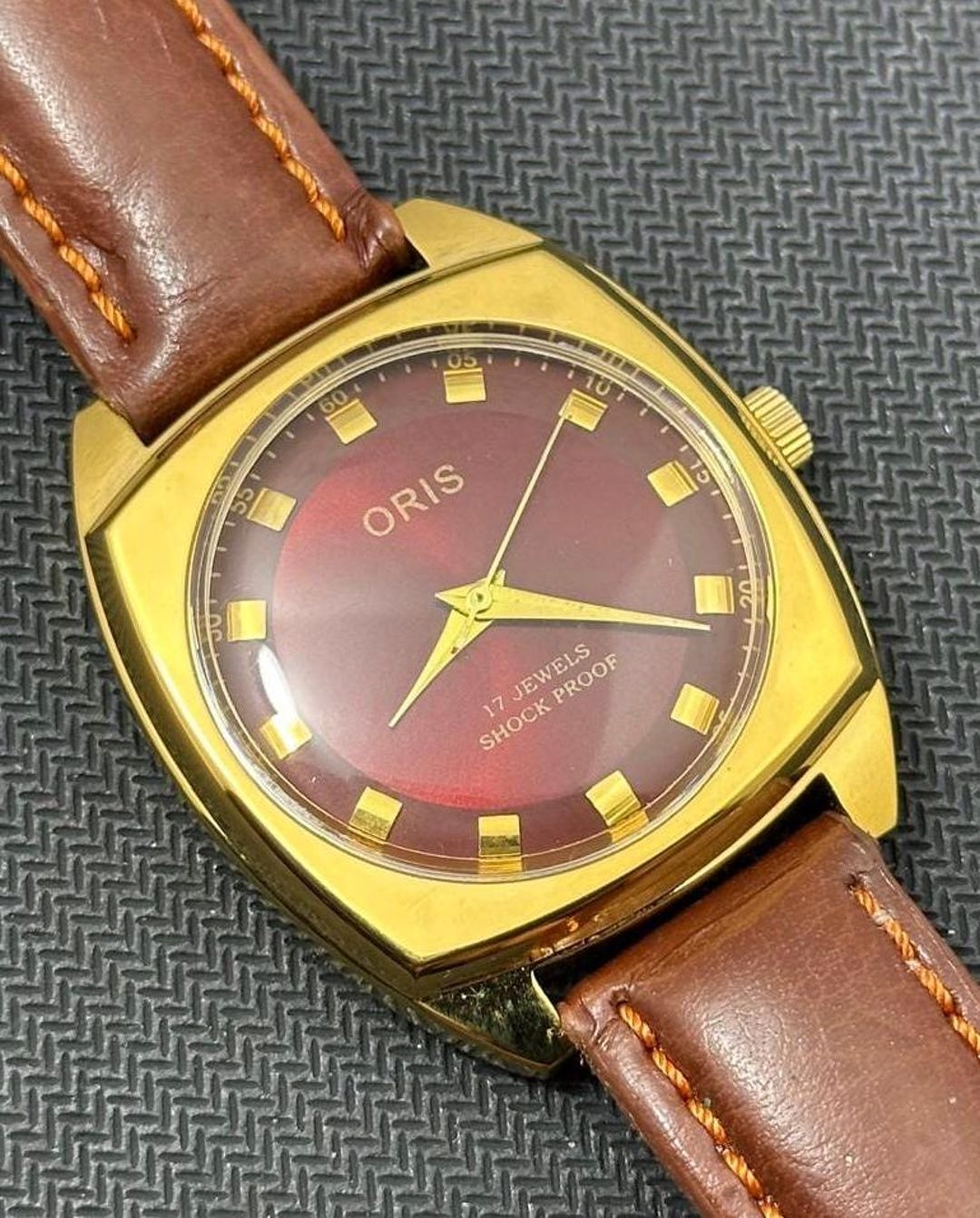 Rare Vintage ORIS Red Dial Hand Winding FHF Movement ST-96 Swiss Mens ...