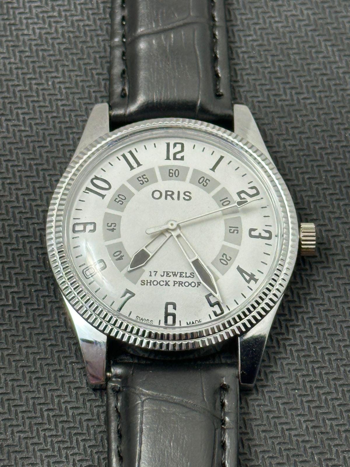 Rare Vintage Oris White Dial Hand Winding FHF Movement ST-96 Swiss Mens ...