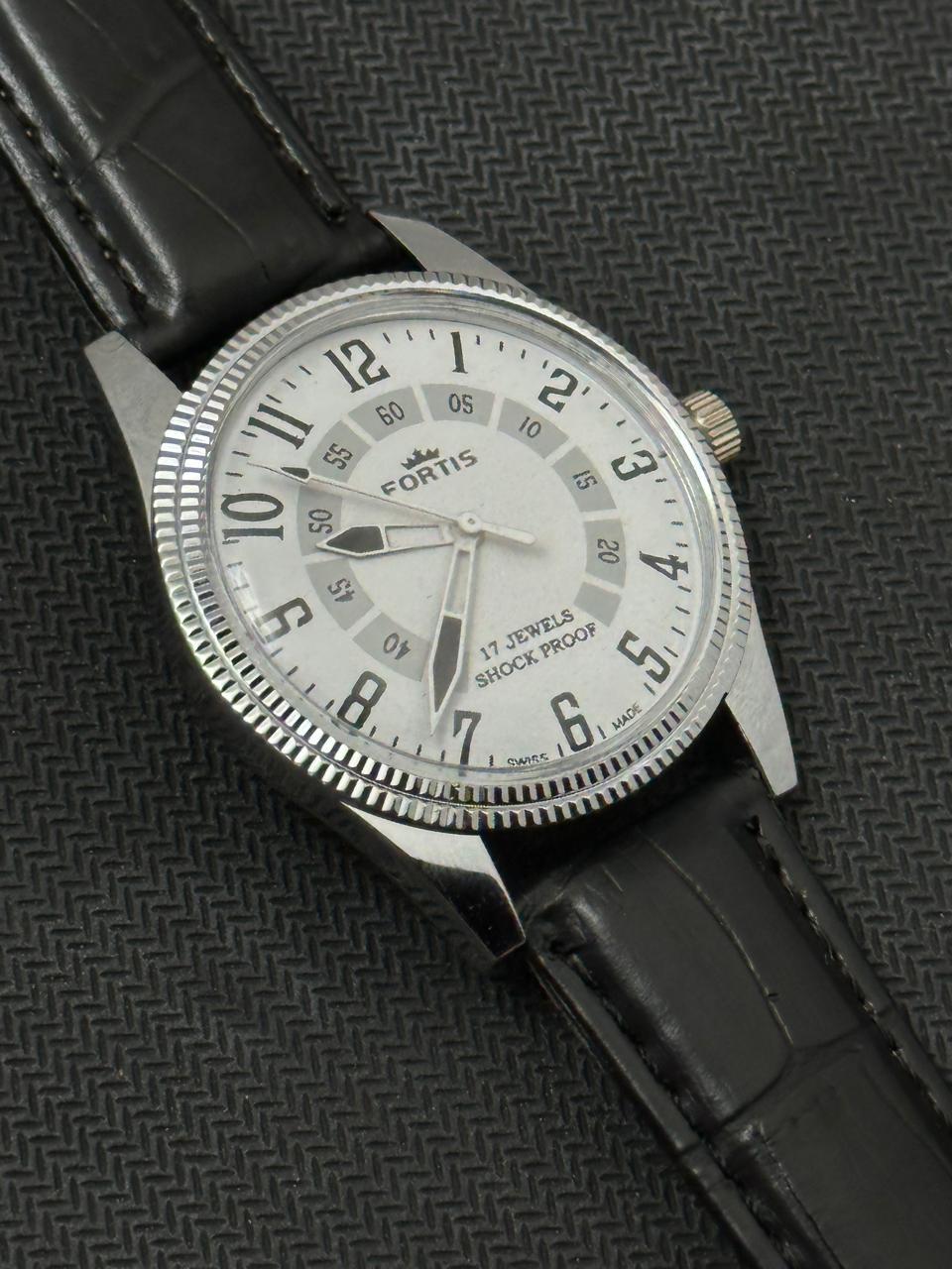 Rare Vintage Fortis White Dial Hand Winding FHF Movement ST-96 Swiss ...