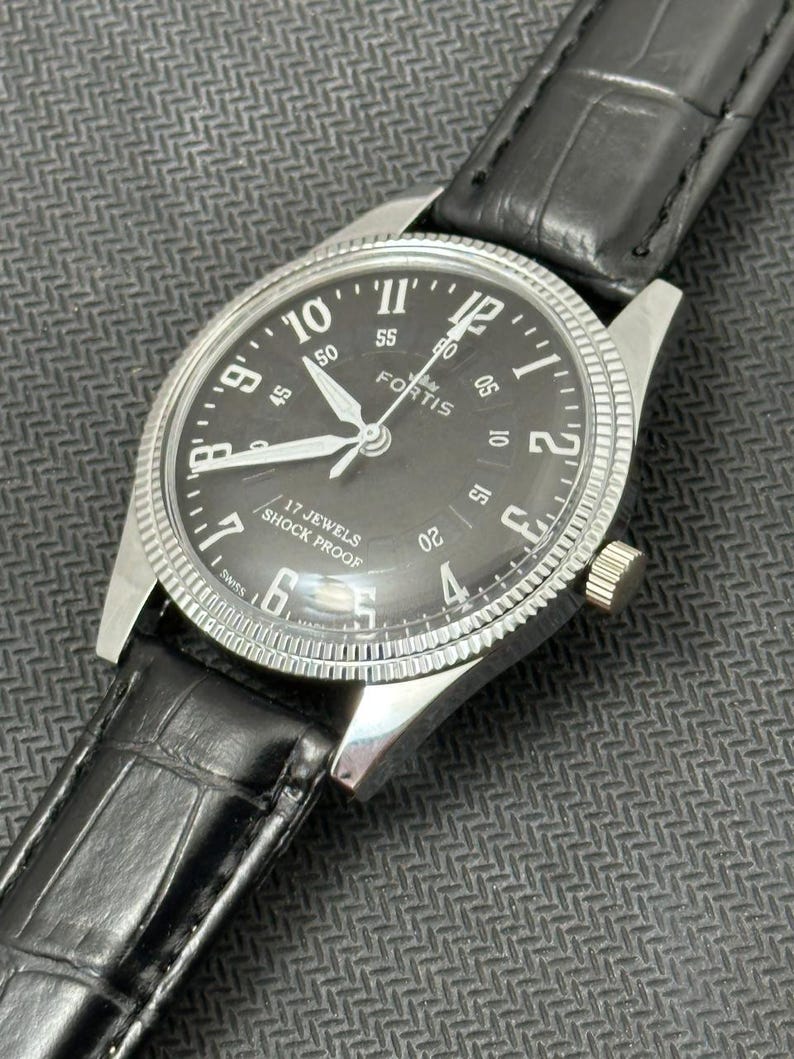 Rare Vintage Fortis Black Dial Hand Winding FHF Movement ST-96 Swiss ...