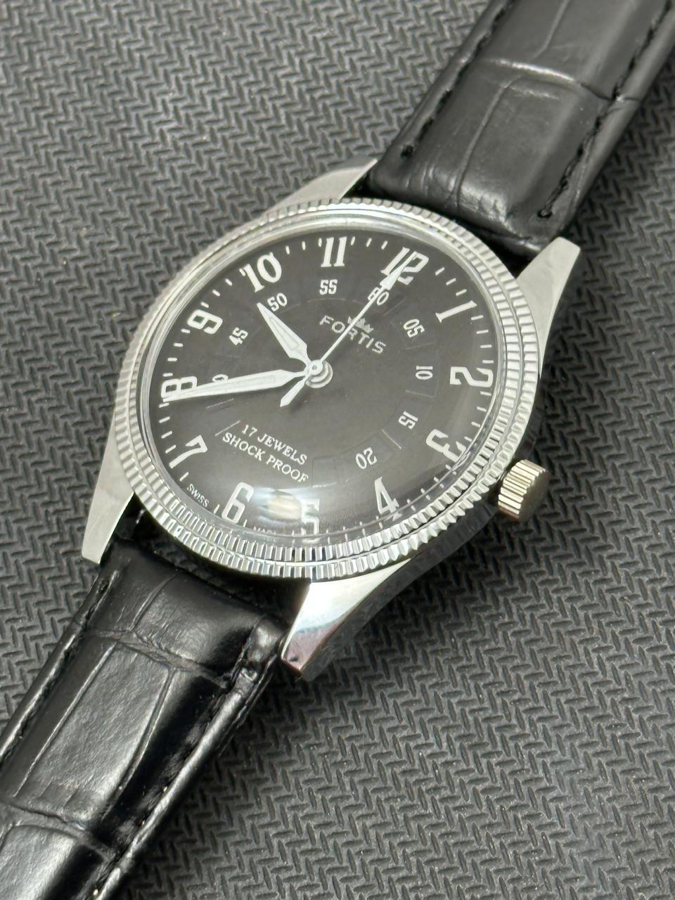 Rare Vintage Fortis Black Dial Hand Winding FHF Movement ST-96 Swiss ...