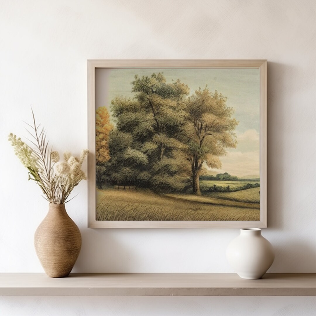PRINTABLE Farmland Tree Rustic Oil Painting - Etsy