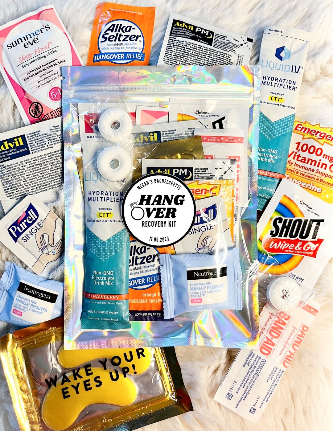 Hangover Kit Fully Assembled Clear Holographic Bag Bachelorette Party ...