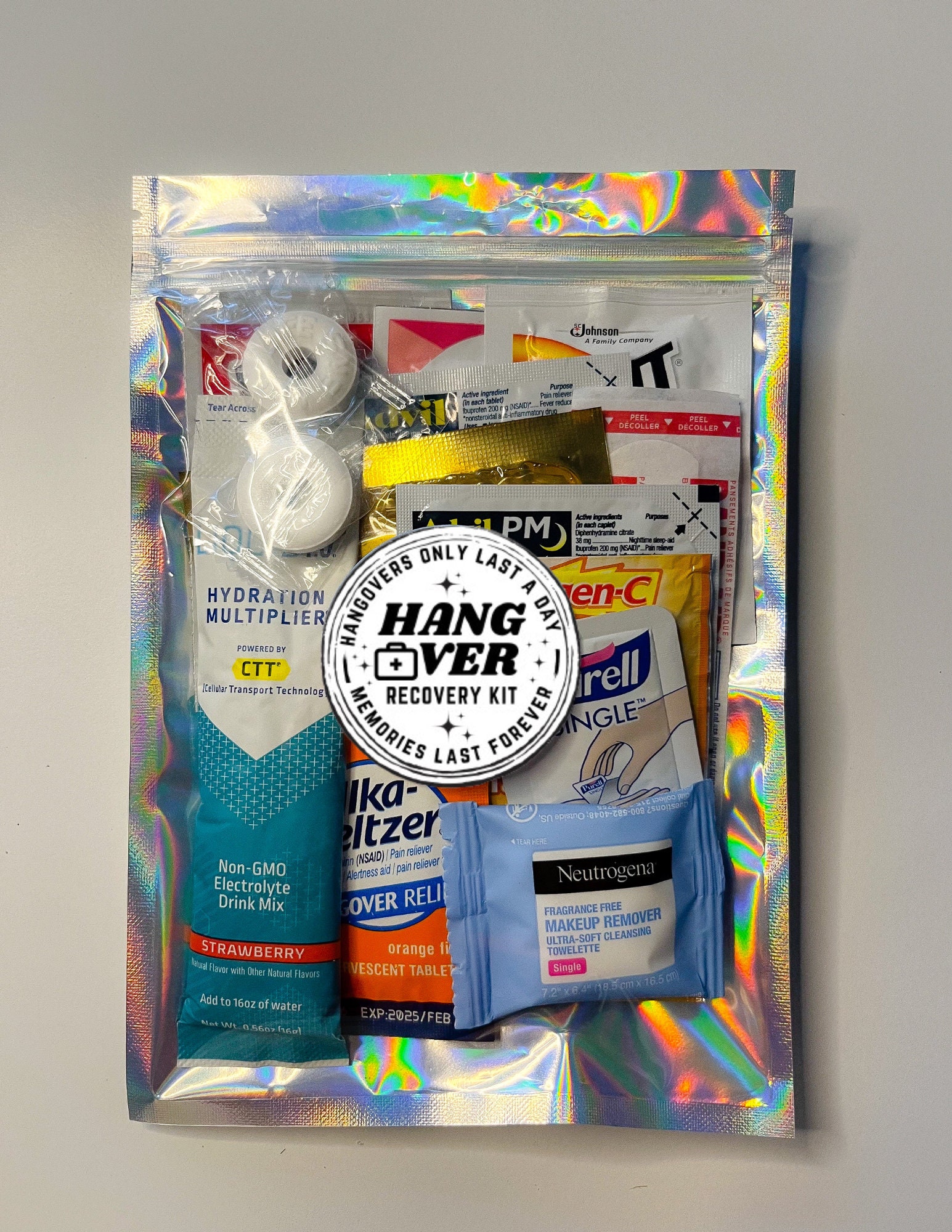 Hangover Kit Fully Assembled Clear Holographic Bag Self Care Kit for ...