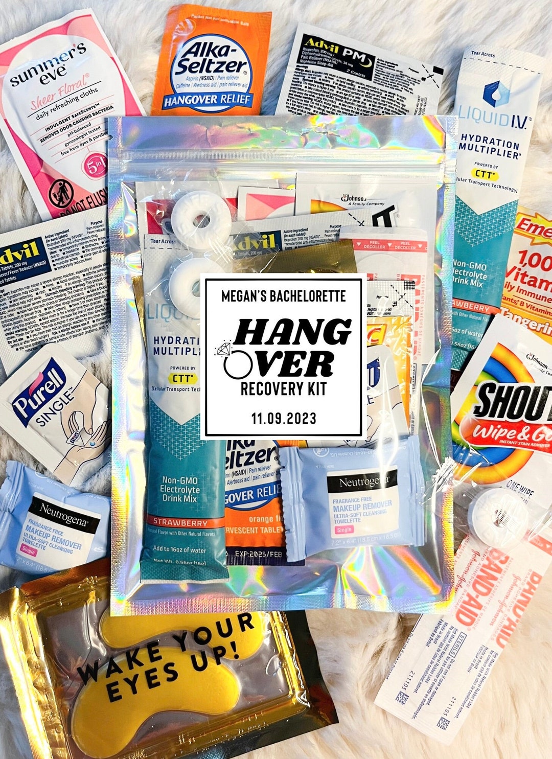 Hangover Kit Fully Assembled Clear Holographic Bag Bachelorette Party ...