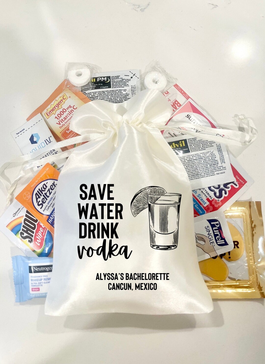Save Water Drink Vodka Hangover Recovery Kit Destination Bach Favors ...