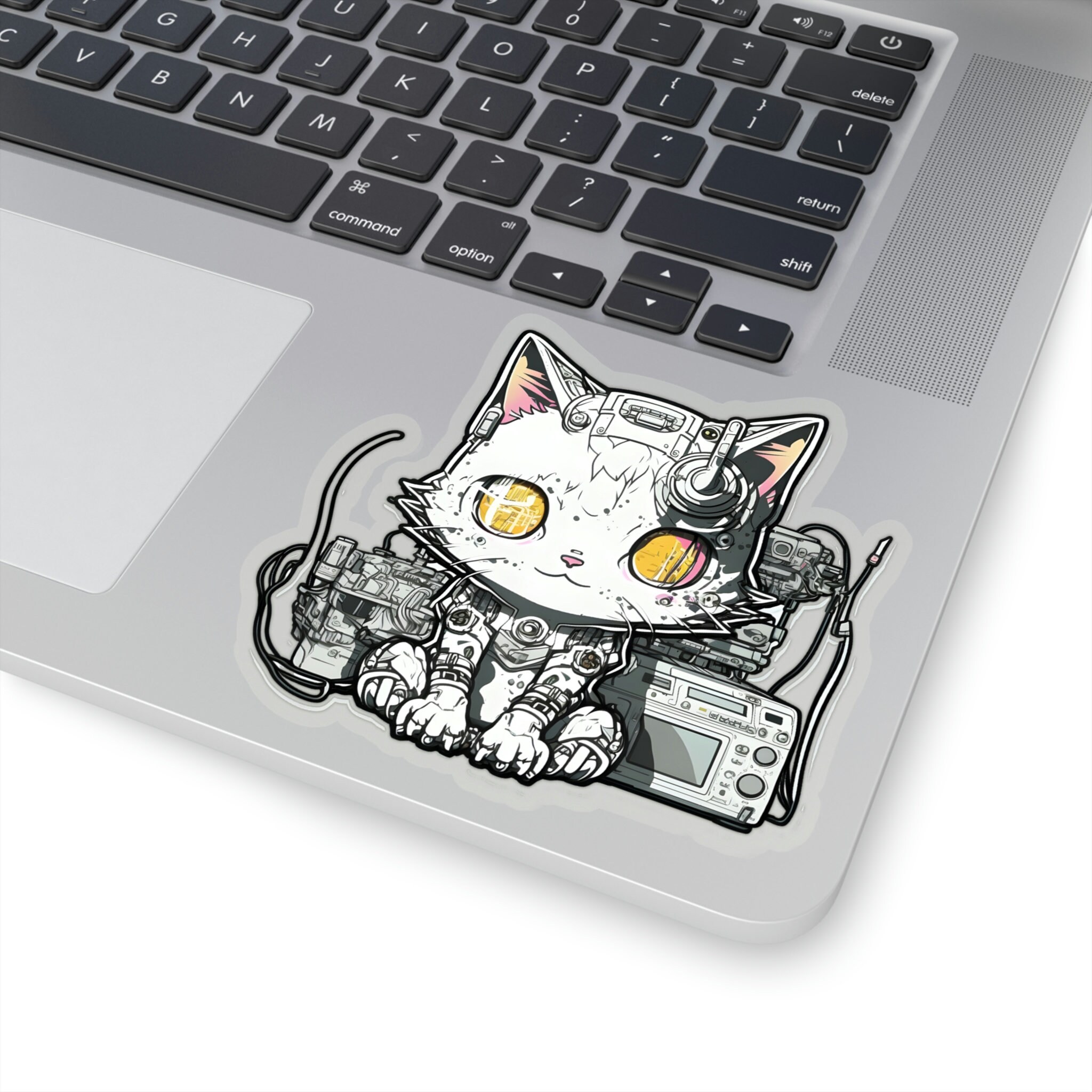 Cyberpunk Cute Cat Hacker Robot Mods Futuristic Digital Sticker Decal ...