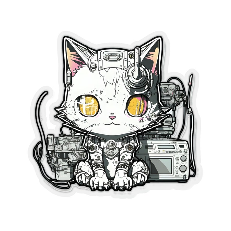 Cyberpunk Cute Cat Hacker Robot Mods Futuristic Sticker Decal Variation ...