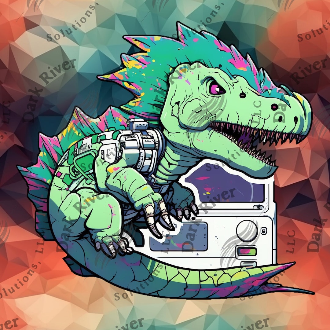 Cyberpunk Dinosaur Digital Sticker Futuristic Digital Art Dinosaur ...