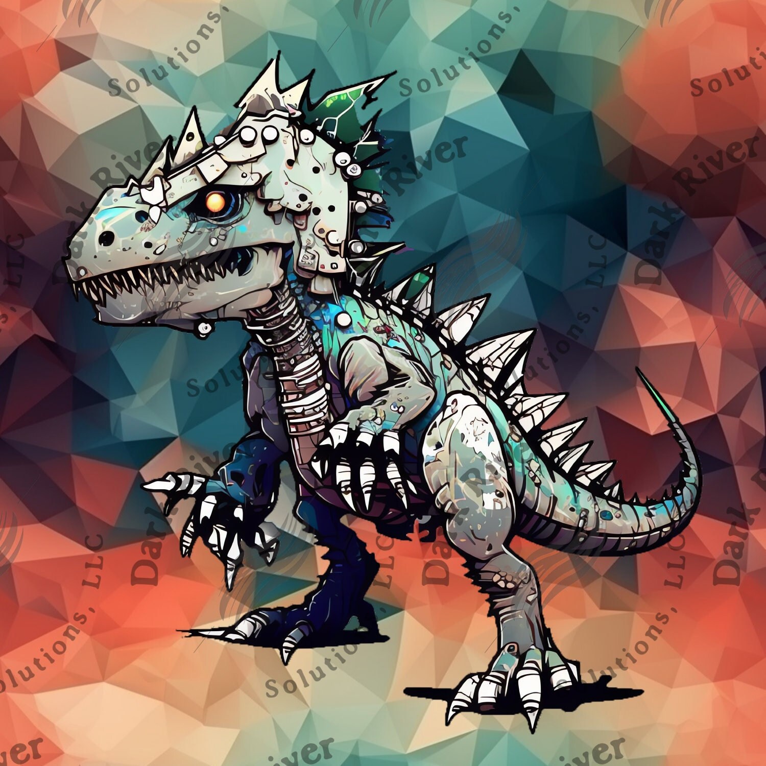 Cyberpunk Dinosaur Digital Sticker Futuristic Digital Art Dinosaur ...