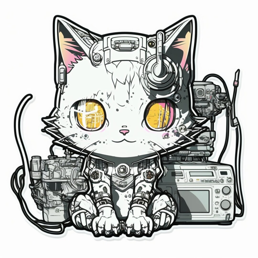 Cyberpunk Cute Cat Hacker Robot Mods Futuristic Digital - Etsy