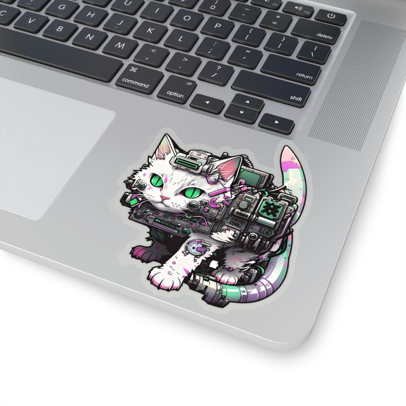 Cyberpunk Cat Kitten Hacker Mods Futuristic Digital Sticker Decal ...