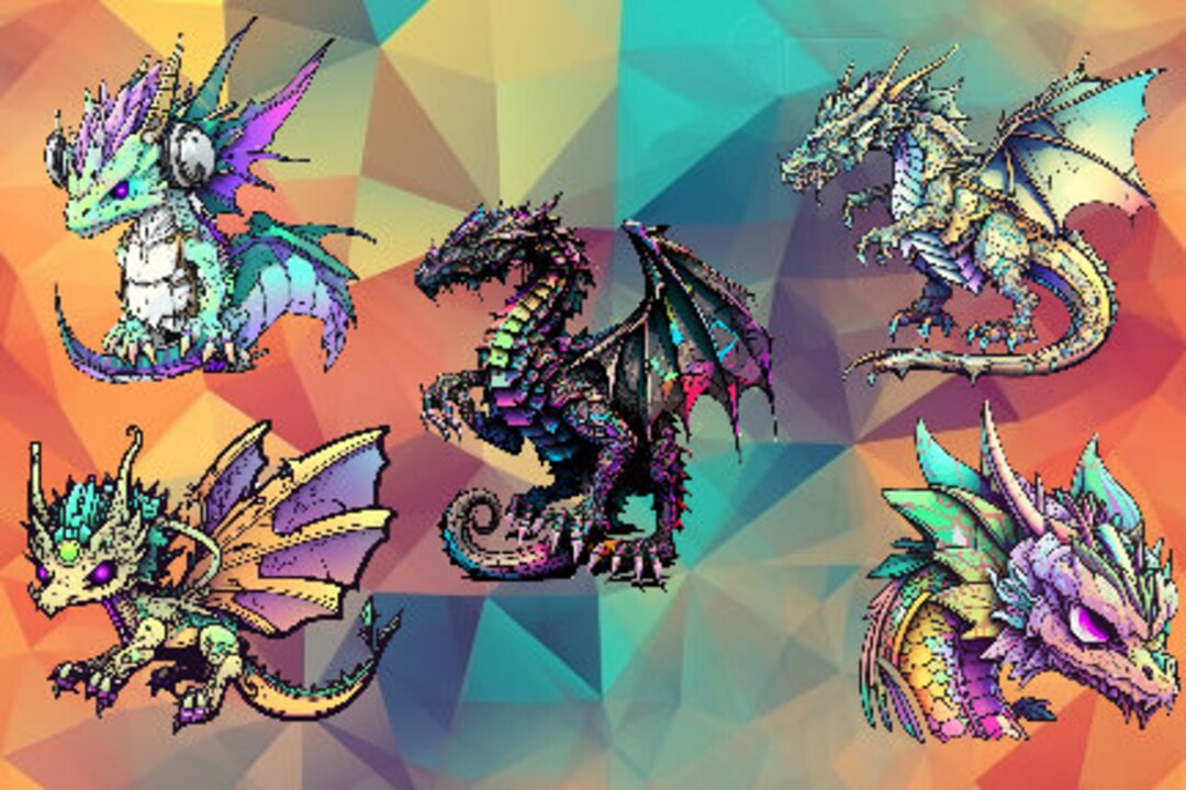 Futuristic Cyberpunk Dragon Digital Sticker Collection - Etsy