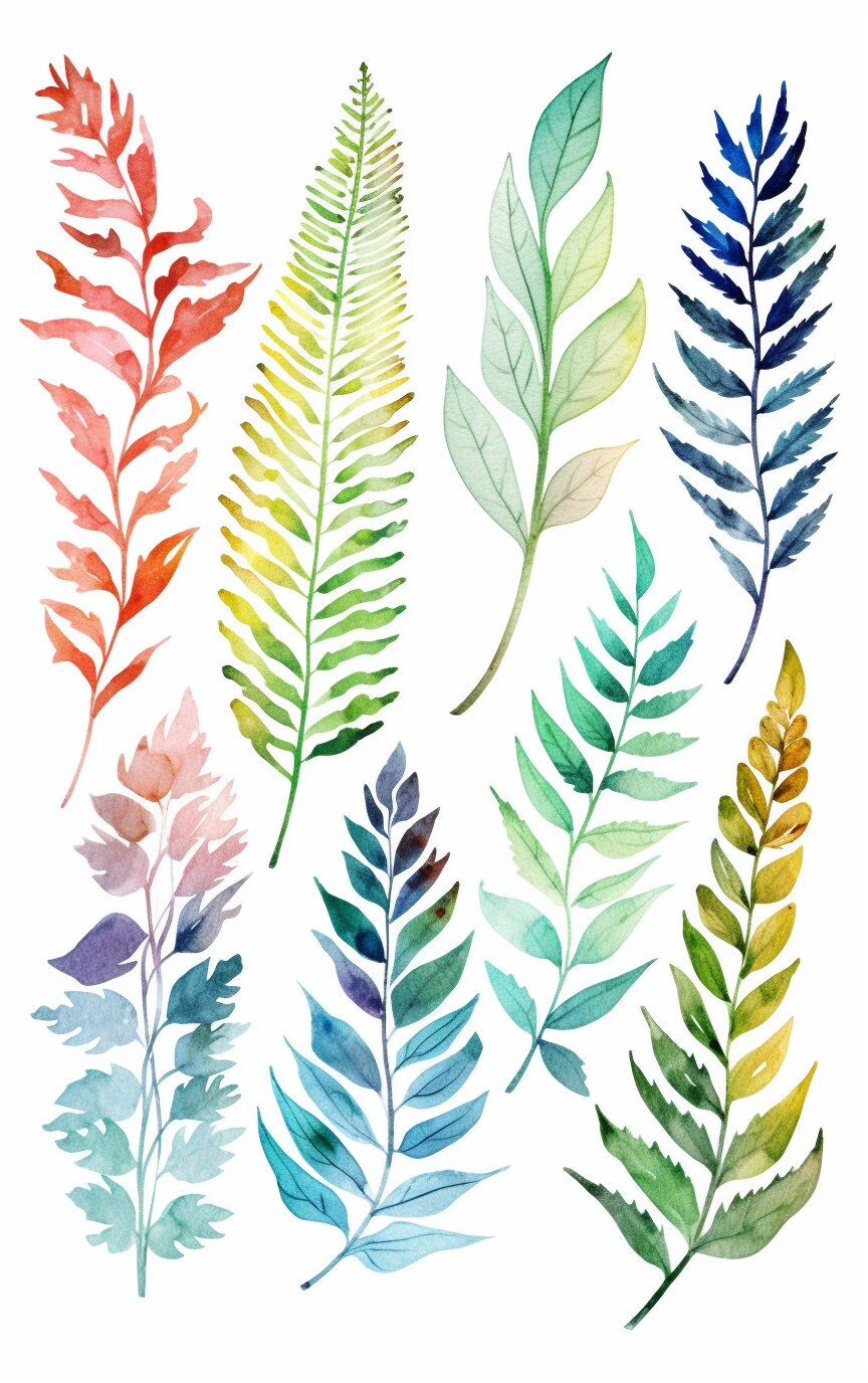 Lush Ferns Watercolor 188 PNG Complete Clipart Collection Forest Leaves ...