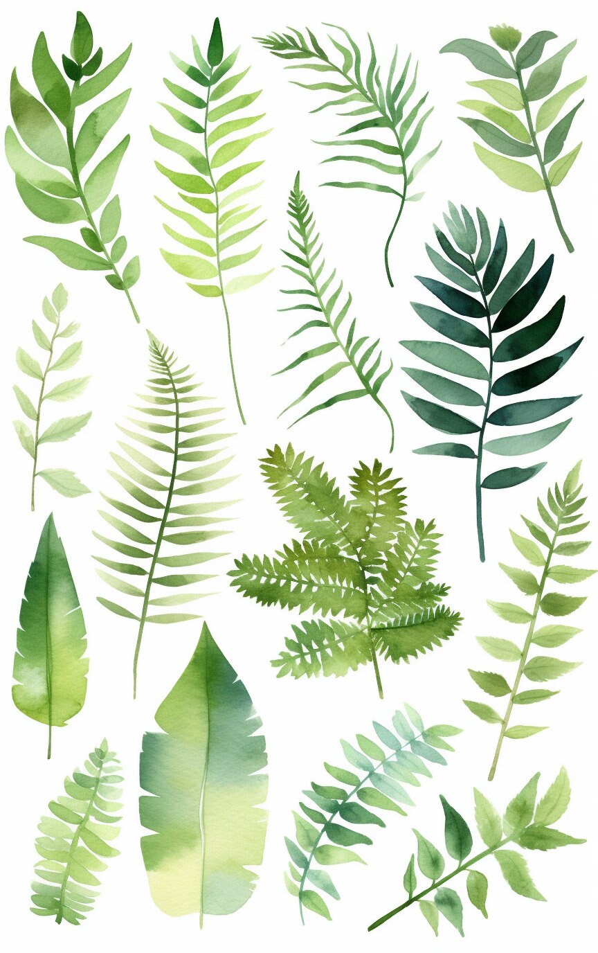 Lush Ferns Watercolor 188 PNG Complete Clipart Collection Forest Leaves ...