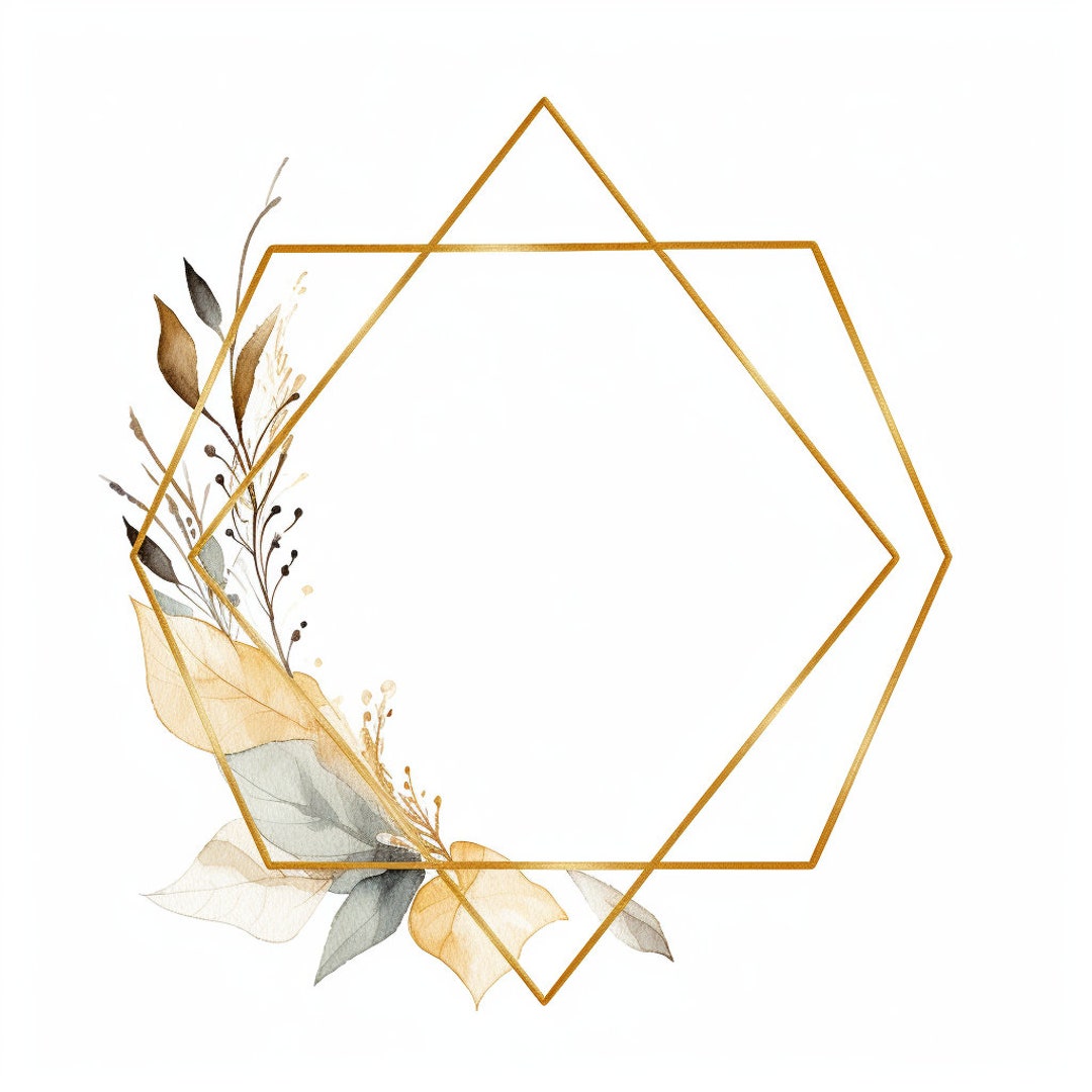 Elegant Gold Frame 4 Clipart PNG- Geometric Golden Frames for Weddings ...