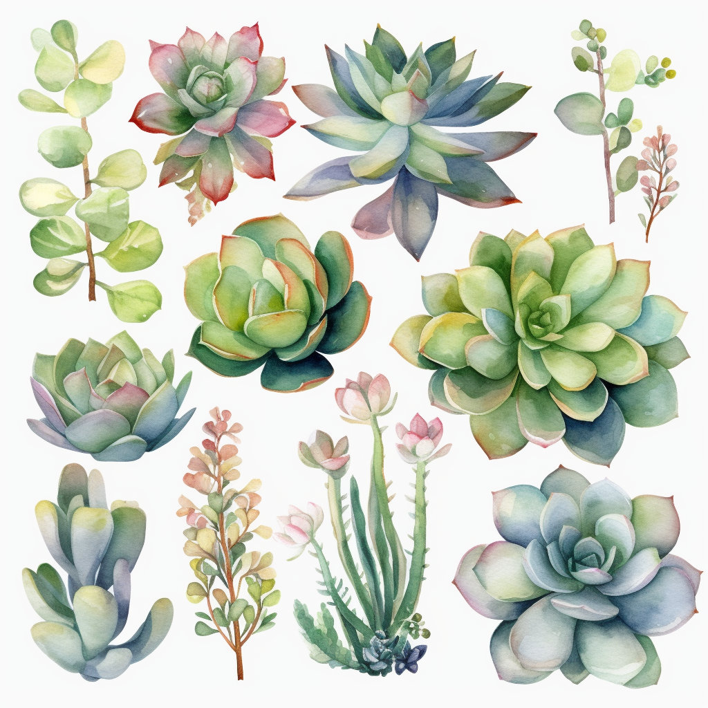 Succulent Paradise Watercolor Clipart Set 12 - Botanical Home Garden ...