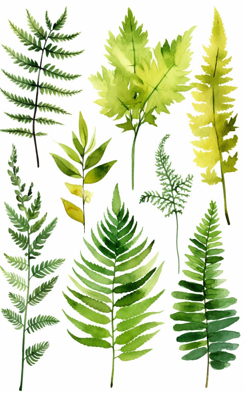 Lush Ferns Watercolor 188 PNG Complete Clipart Collection Forest Leaves ...