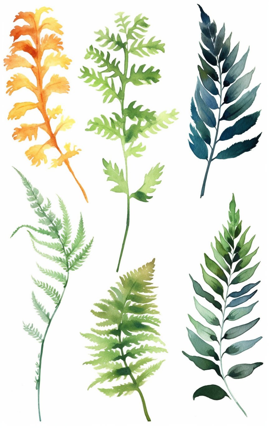 Lush Ferns Watercolor 188 PNG Complete Clipart Collection Forest Leaves ...
