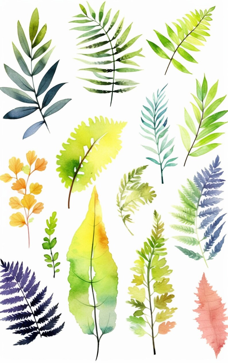 Lush Colorful Greenery Watercolor Clipart Collection 7 Romantic Forest ...