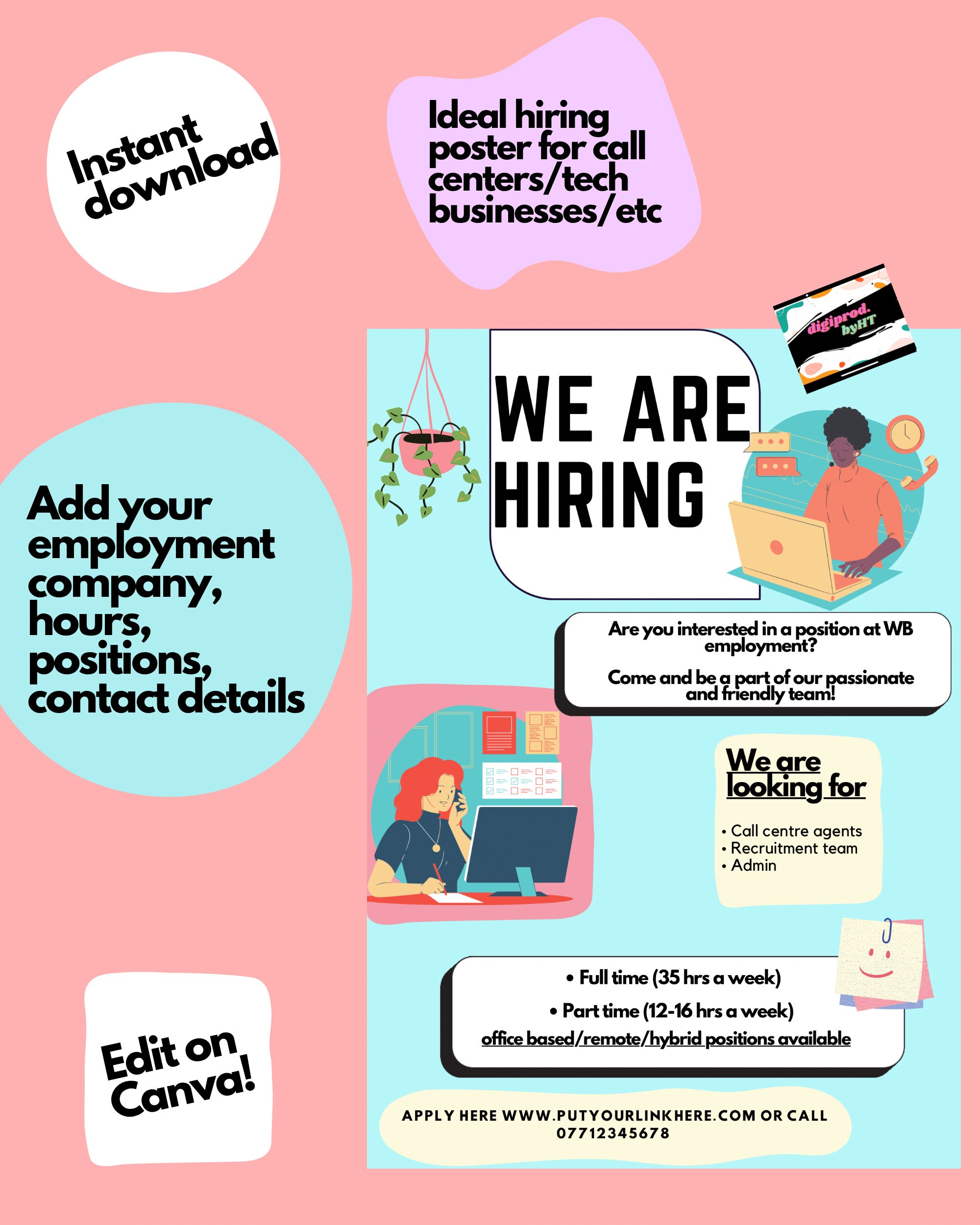 We Are Hiring Poster Template | Ideal for Call Centres/tech/customer ...