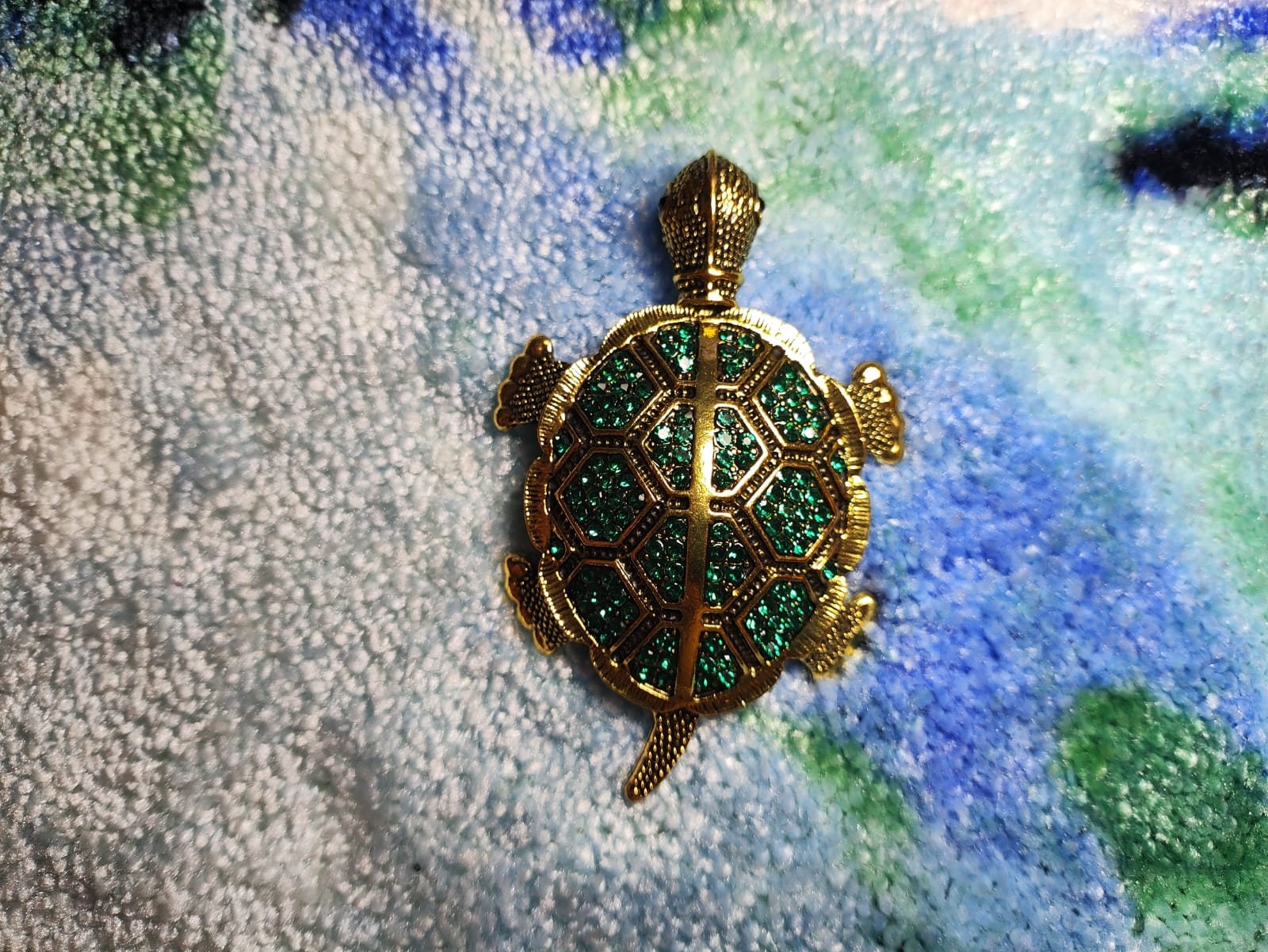 Turtle Brooch Pin - Detailed - Glitter - Beautiful - Green - Gold ...