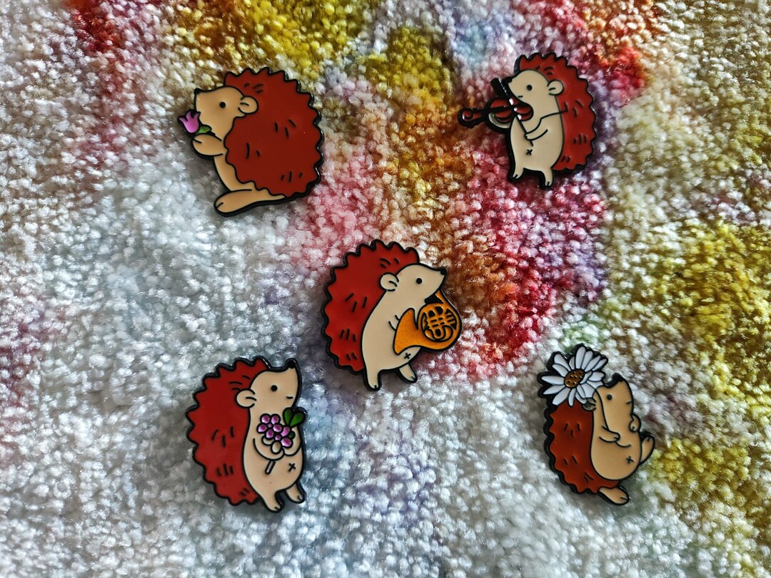 5 Cute Little Hedgehogs Enamel Pins Hedgehog With Violin Hedgehog With ...