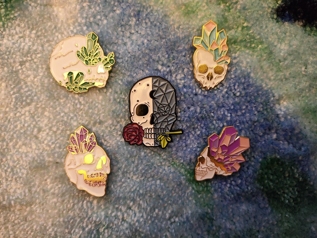 Gem Skulls Enamel Pin Skulls Diamonds Emerald Enamel Pins Rose - Etsy