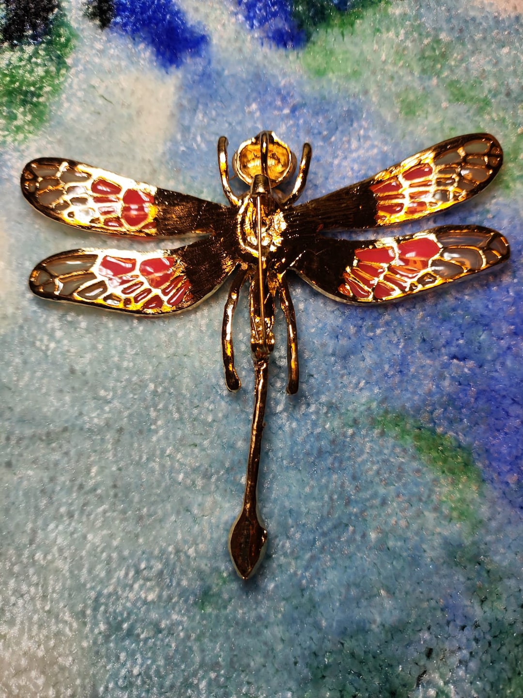 Broche libellule rouge détaillée paillettes belle couleur rouge unique ...