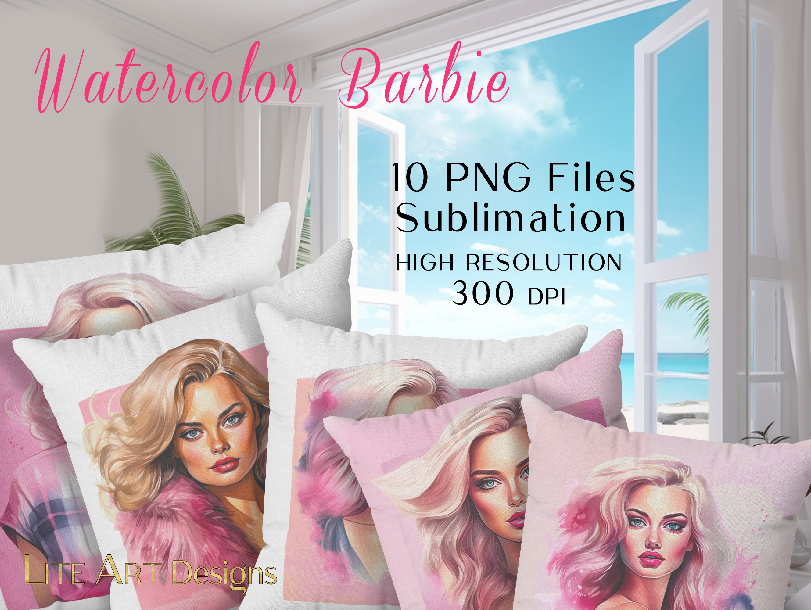 Watercolor Barbie Clipart, Pink Girls PNG, 10 Pack High Resolution ...