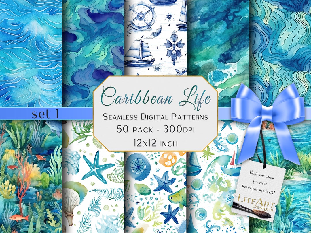 50 Pack of Caribbean Life Seamless Patterns – 12” X 12” / 300 Dpi Jpgs ...
