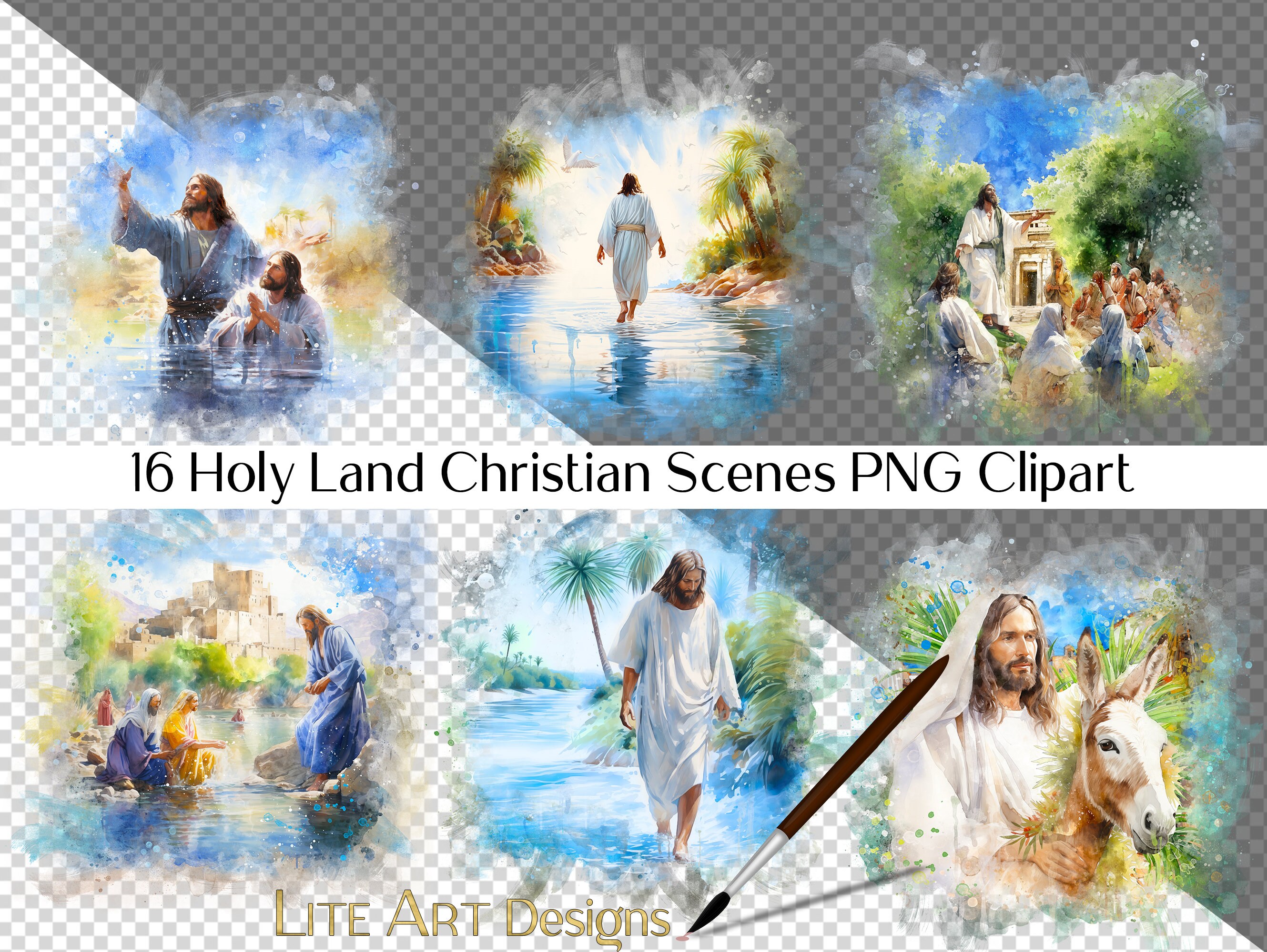 16 Holy Land Christian Scenes Pngs–watercolors,cliparts,papers ...