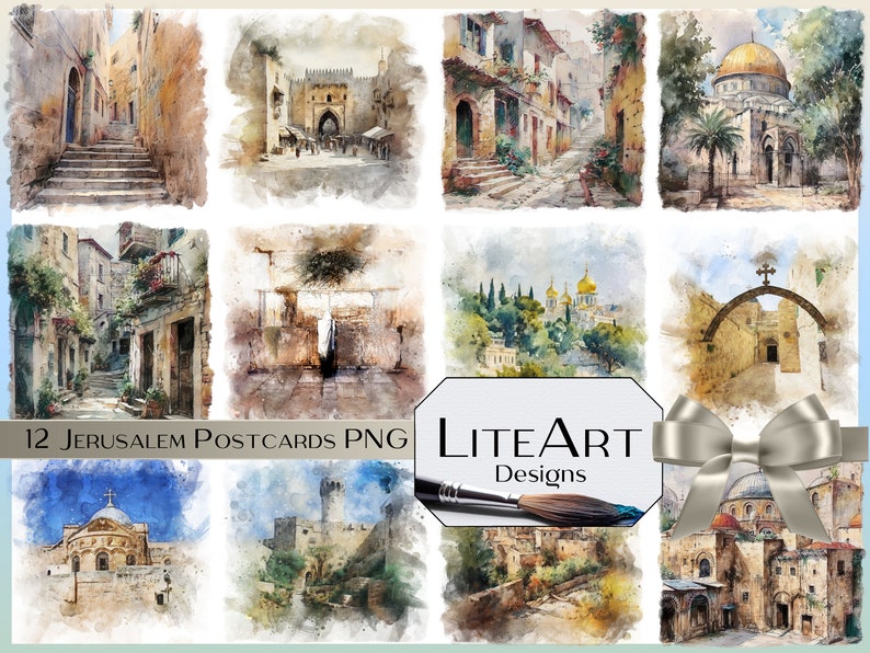 Jerusalem Postcards Watercolor Pngs – 12 Scenes of Jerusalem ...