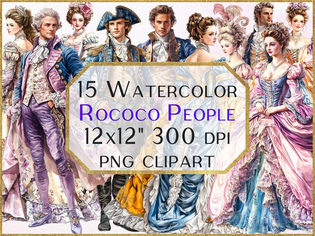 15 Rococo People Watercolor Clipart PNG Illustrations. 12x12 300 Dpi ...