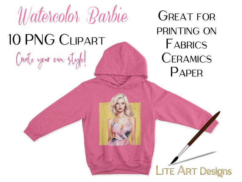 Watercolor Barbie Clipart, Pink Girls PNG, 10 Pack High Resolution ...