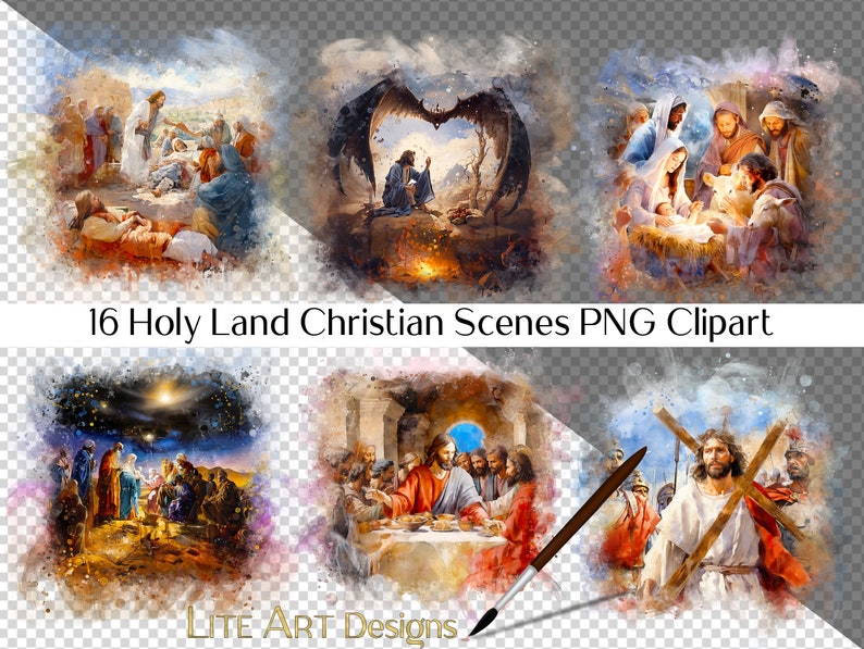 16 Holy Land Christian Scenes Pngswatercolors,cliparts,papers ...
