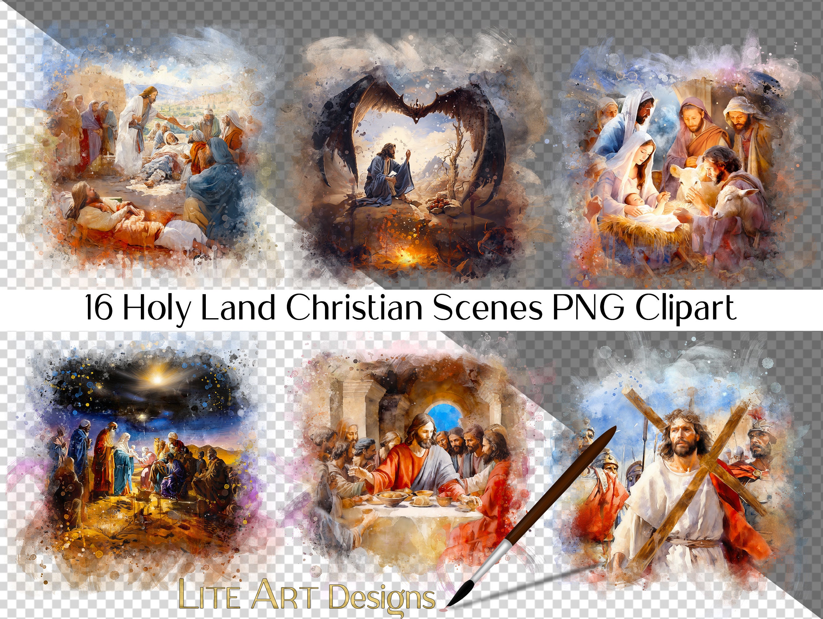 16 Holy Land Christian Scenes Pngs–watercolors,cliparts,papers ...
