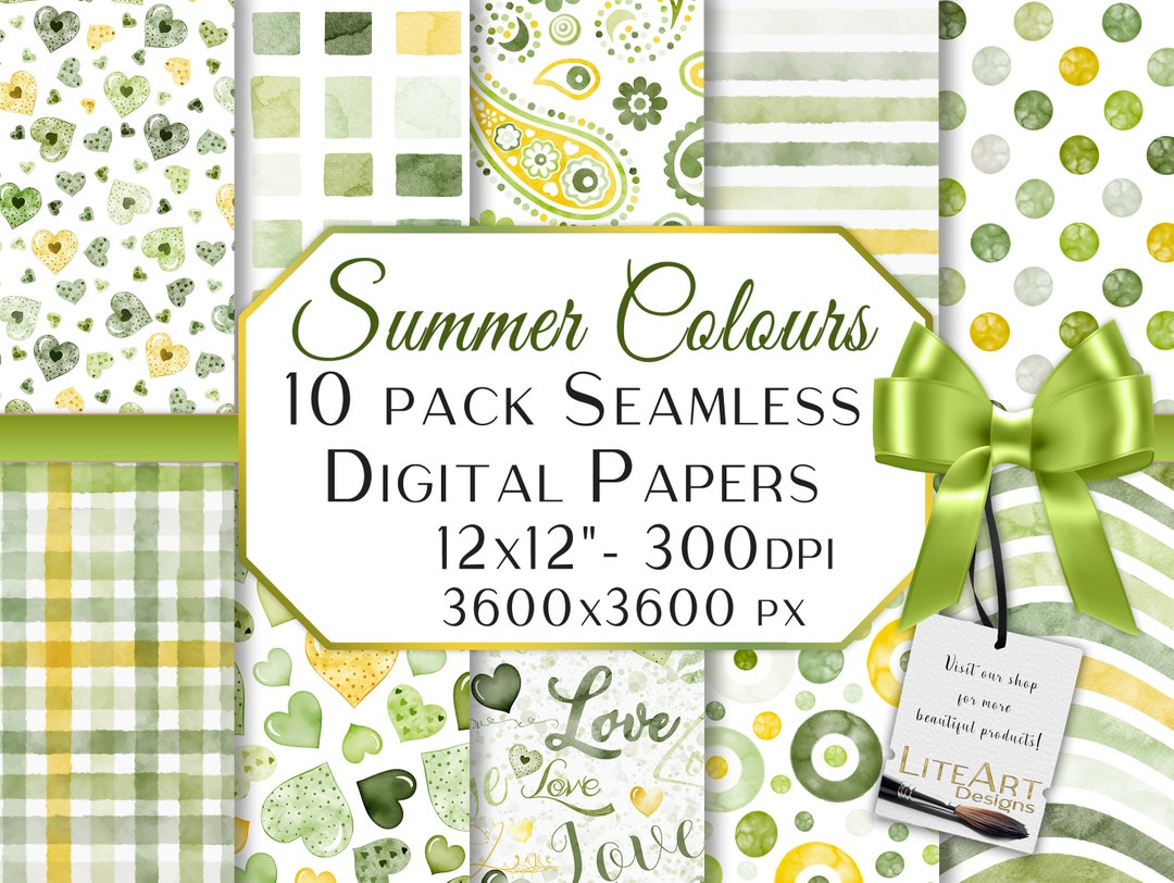 10 Digital Seamless Patterns - LEMONADE Summer Watercolors – 12” X 12 ...