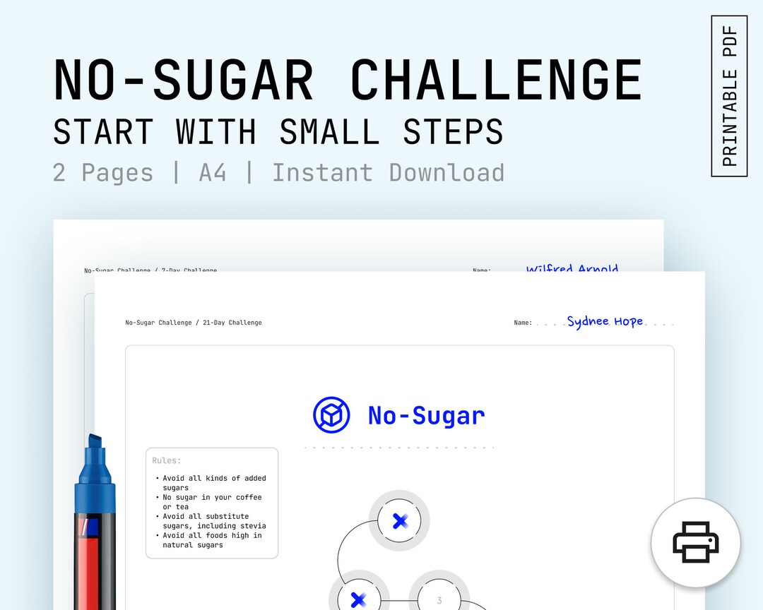 No-sugar Challenge, Printable, Minimalist Habit Tracker, Template ...