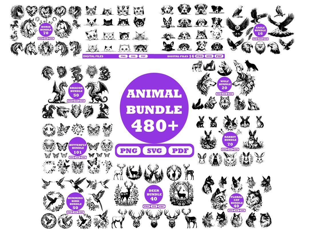 Animal SVG Mega Bundle, Animal Mega Pack, Animal Silhouette Cut Files ...