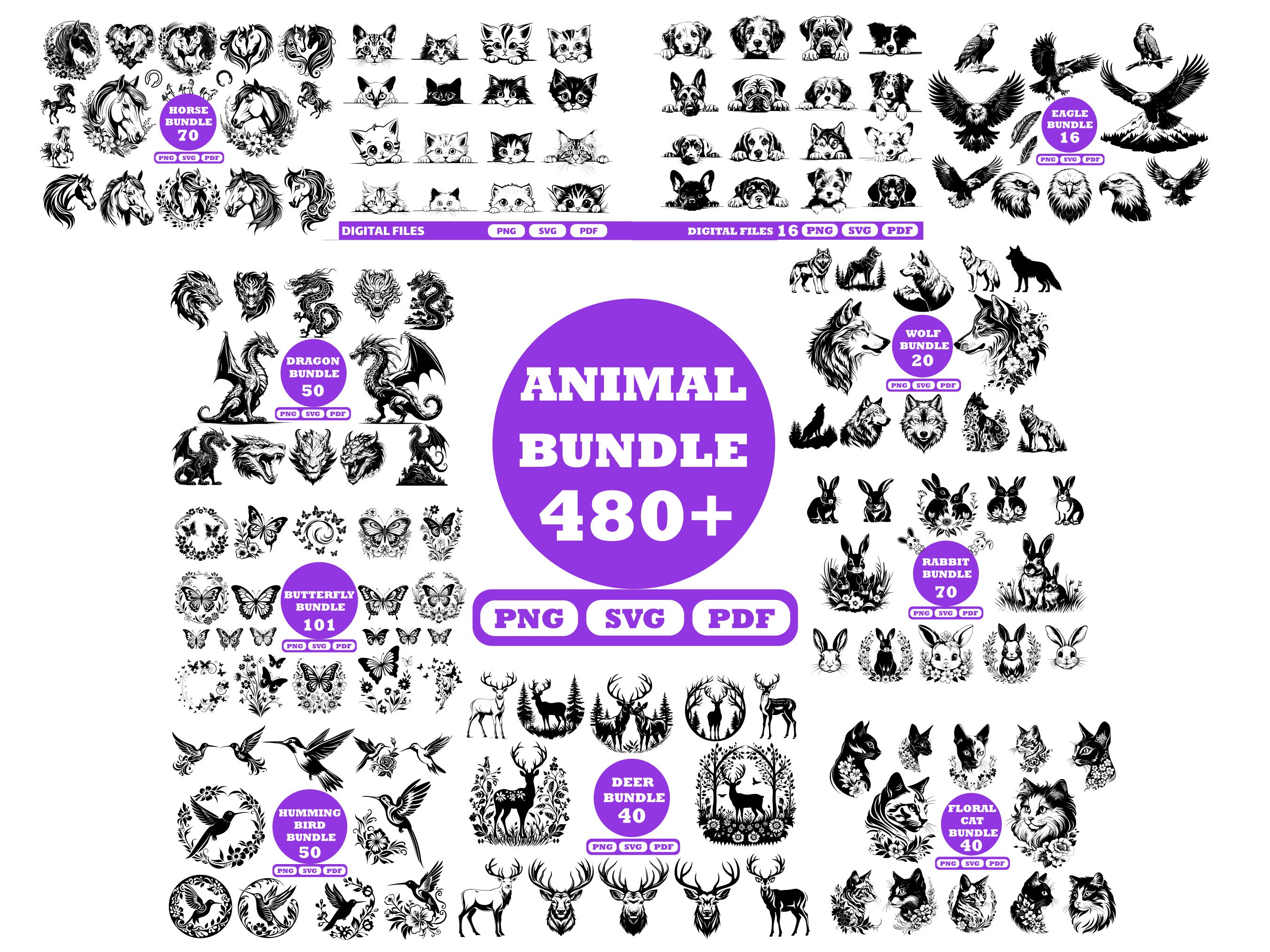 Animal SVG Mega Bundle, Animal Mega Pack, Animal Silhouette Cut Files ...